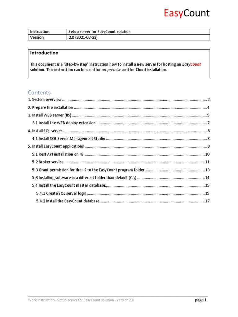 Instruction - Setup Server For EasyCount Solution - Version 2.0 | PDF | Microsoft Sql Server ...