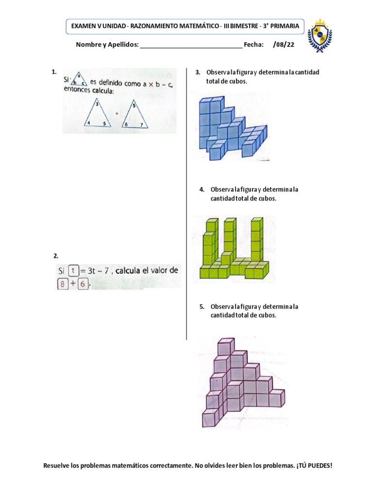 Examen Raz Mat 3 Prim | PDF
