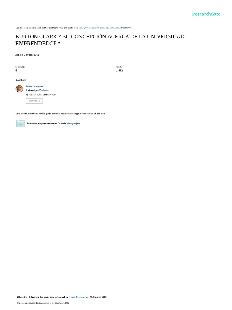 Burton Clark y Su Concepción Acerca de La Universidad Emprendedora ...