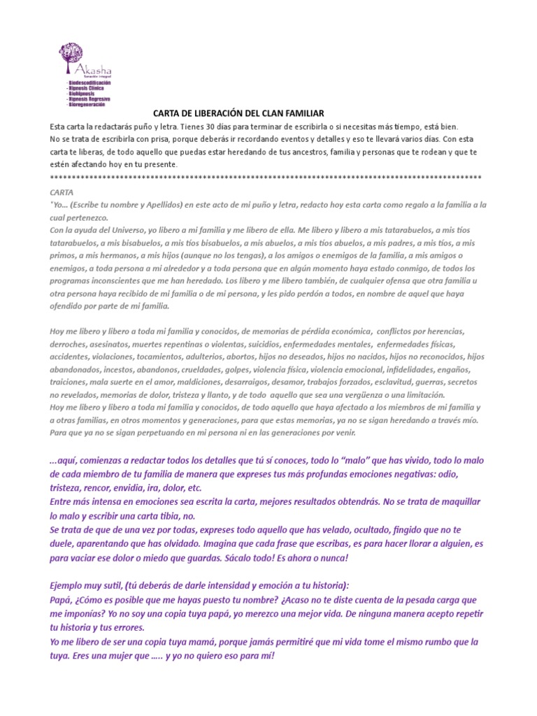 Carta de Liberación Del Clan Familiar | PDF | Violencia | Mente ...