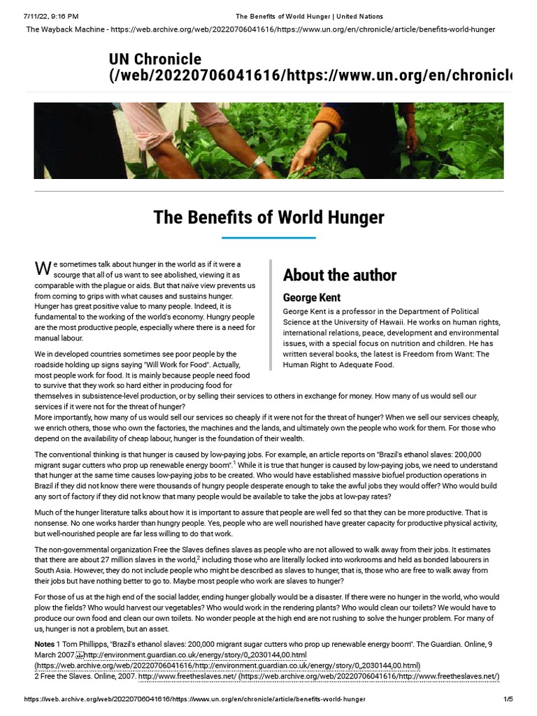 1.the Benefits of World Hunger - United Nations | PDF | Hunger | World ...