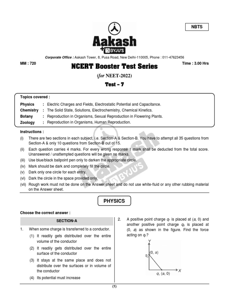 NCERT Booster Test Series NBTS For NEET 2022 Test 7 22 03 2022 | PDF ...