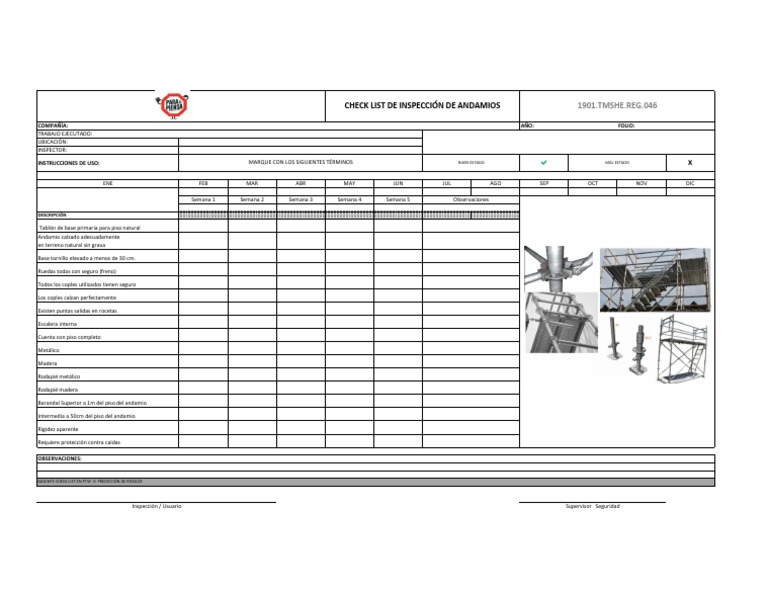 Check List de Inspección de Andamios | PDF
