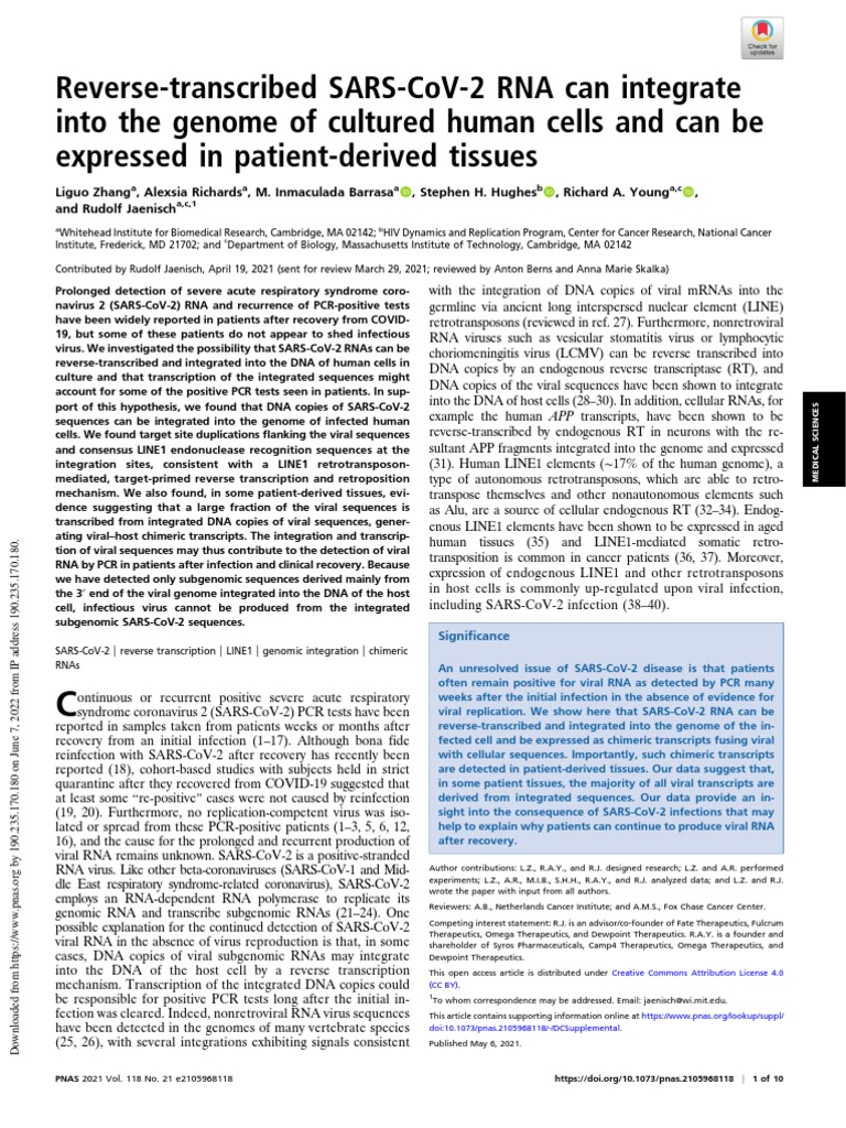 Pnas 2105968118 | PDF | Reverse Transcriptase | Virus