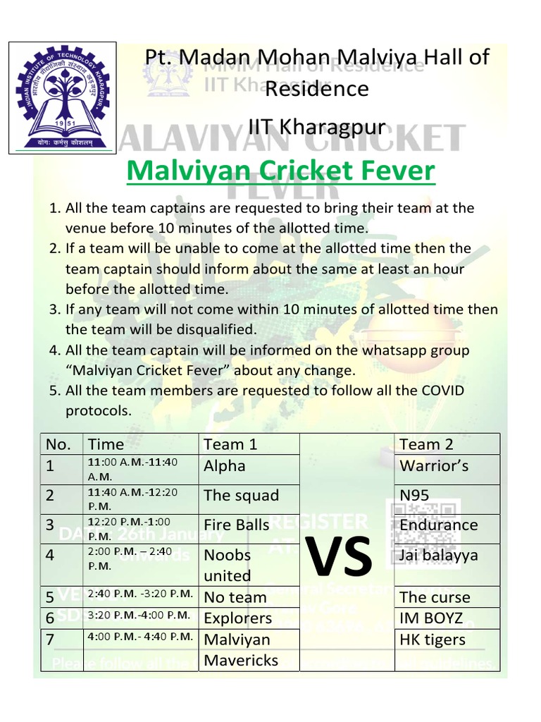 Malviyan Cricket Fever Schedule | PDF
