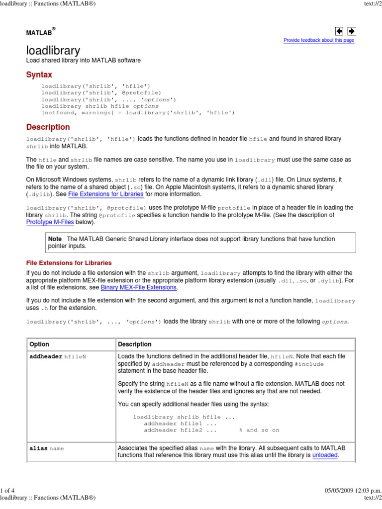 Load Library Functions Matlab 122 | PDF | Library (Computing) | Matlab