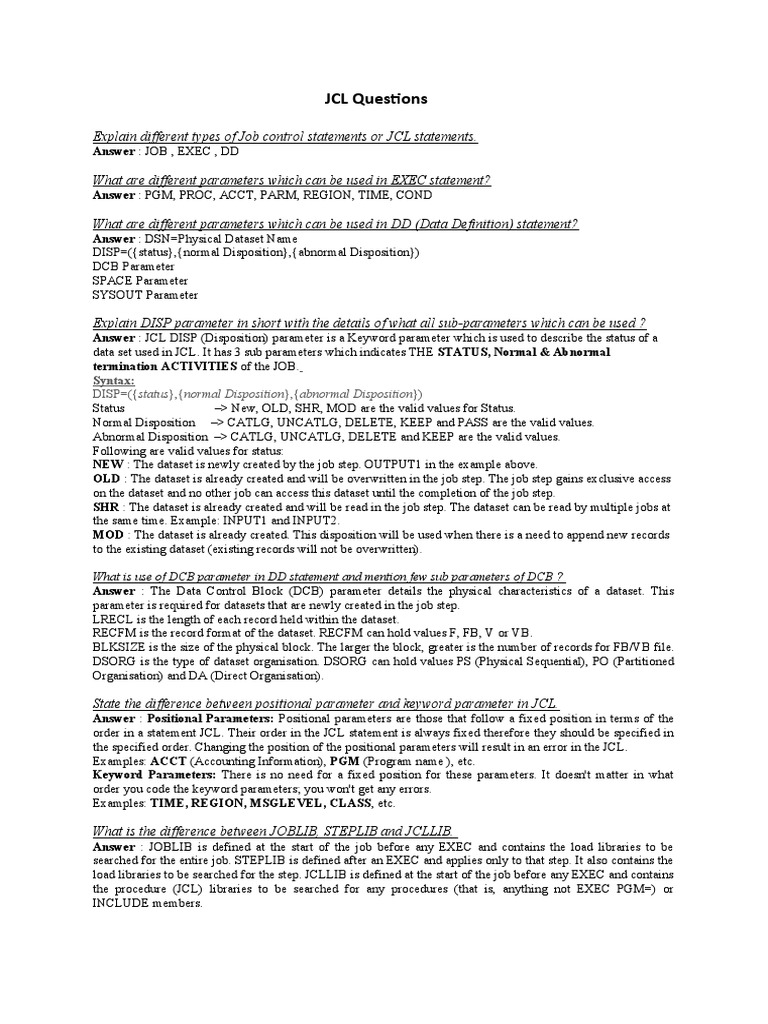 Jcl Questions Pdf Software Computing 