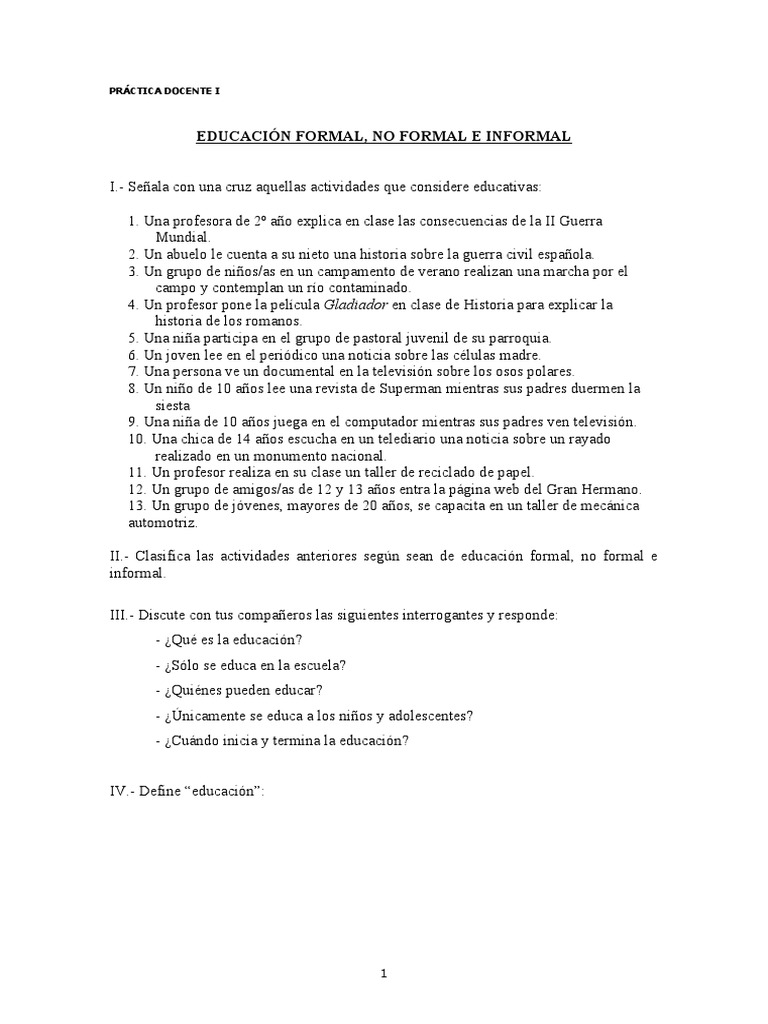Practica Docente I Educacion Formal No F | PDF | Aprendizaje | Método de enseñanza