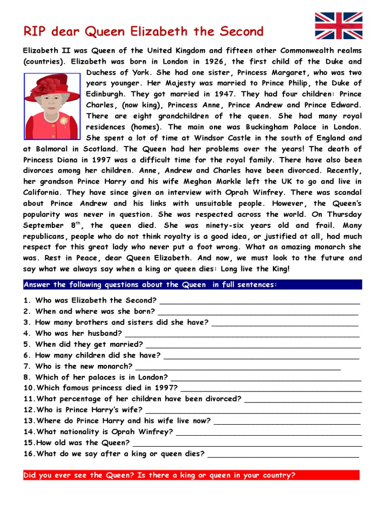 Rip The Queen Reading Comprehension Exercises 144913 | PDF | Elizabeth ...