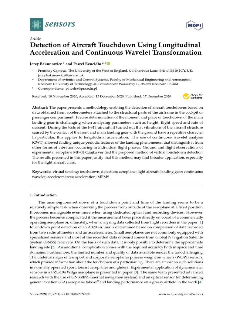 Detection of Aircraft Touchdown Using Longitudinal Acceleration and Continuous Wavelet ...