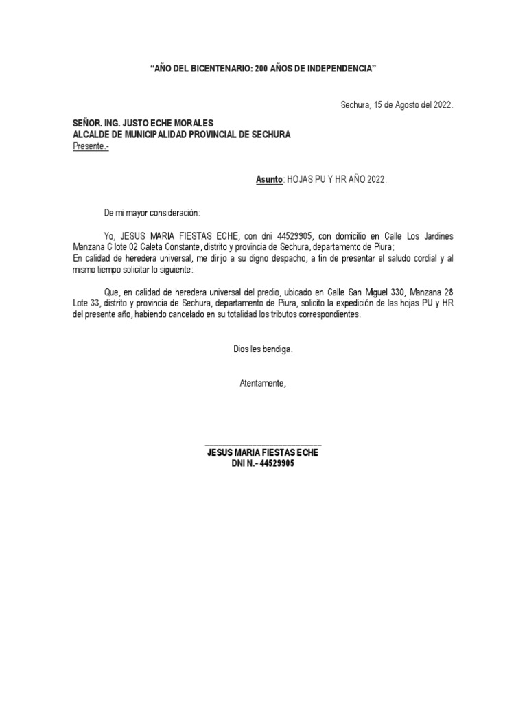 Solicito Hojas Pu y HR | PDF