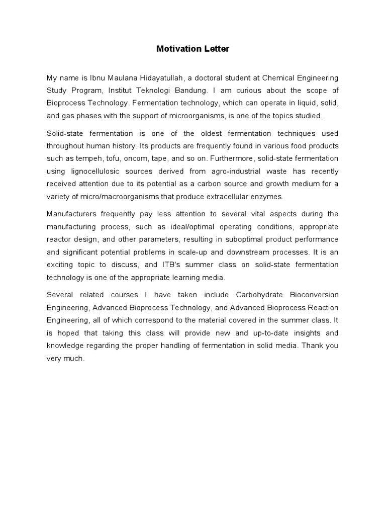 Motivation Letter - Short Course | PDF | Science & Mathematics