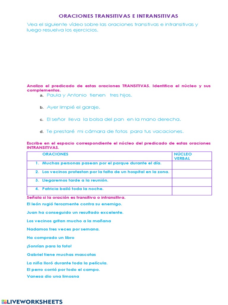 Oraciones Transitivas e Intransitivas | PDF