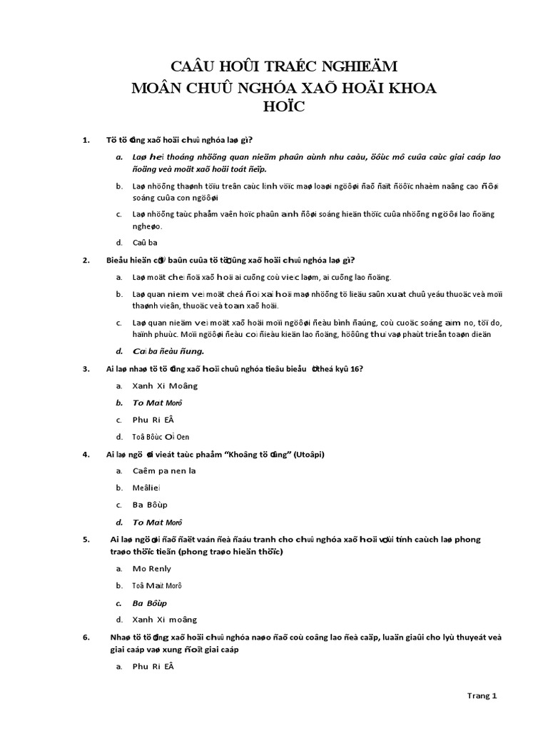 Cau Hoi Trac Nghiem Mon Chu Nghia Xa Hoi Khoa Hoc | PDF