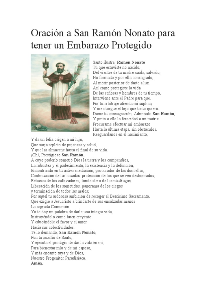 Oración a San Ramón Nonato para tener un Embarazo Protegido | PDF