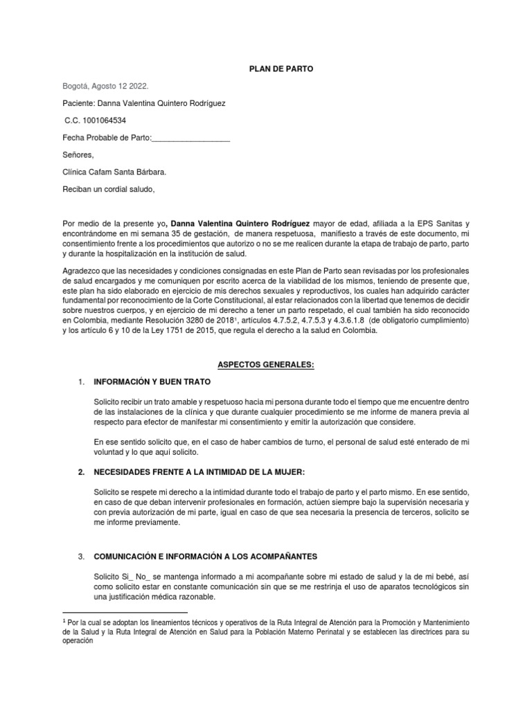 Plan de Parto | PDF | Parto | Reproducción humana