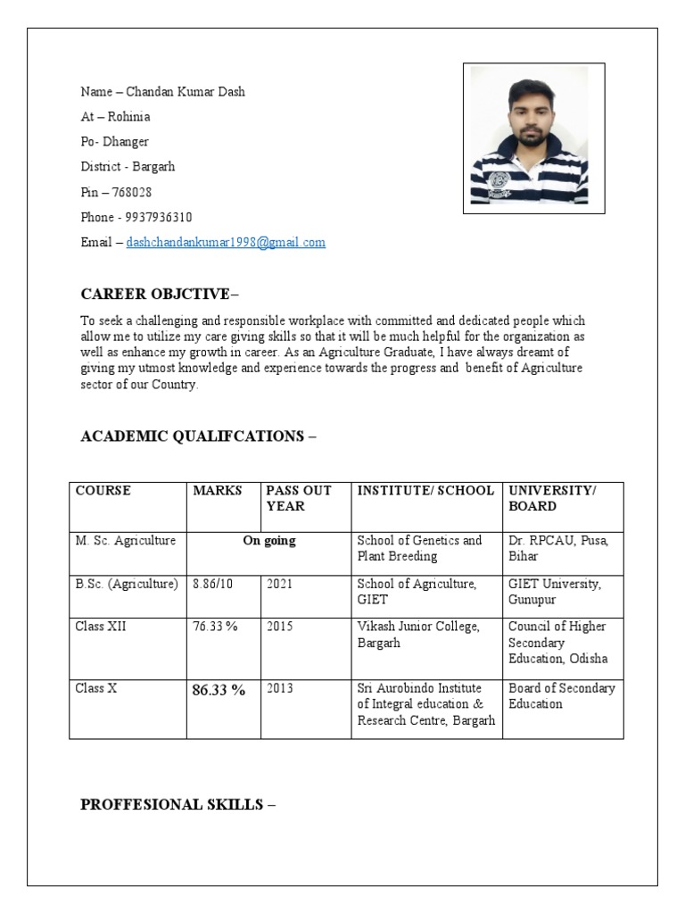 Chandan Kumar Dash Resume | PDF | Agriculture