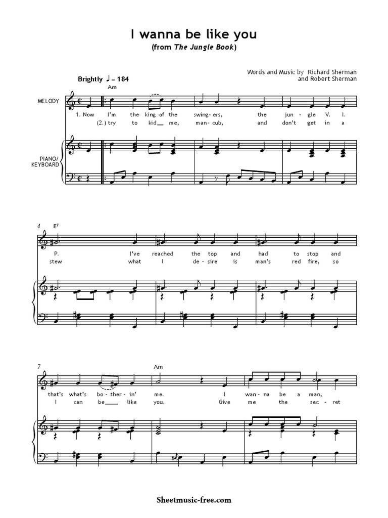 I Wanna Be Like You Sheet Music The Jungle Book | PDF
