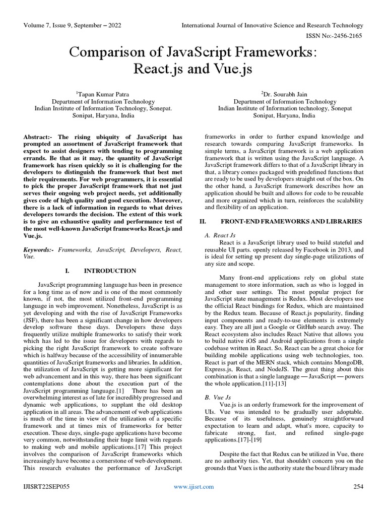 Comparison of JavaScript Frameworks React - Js and Vue - Js | PDF | Java Script | Mobile App