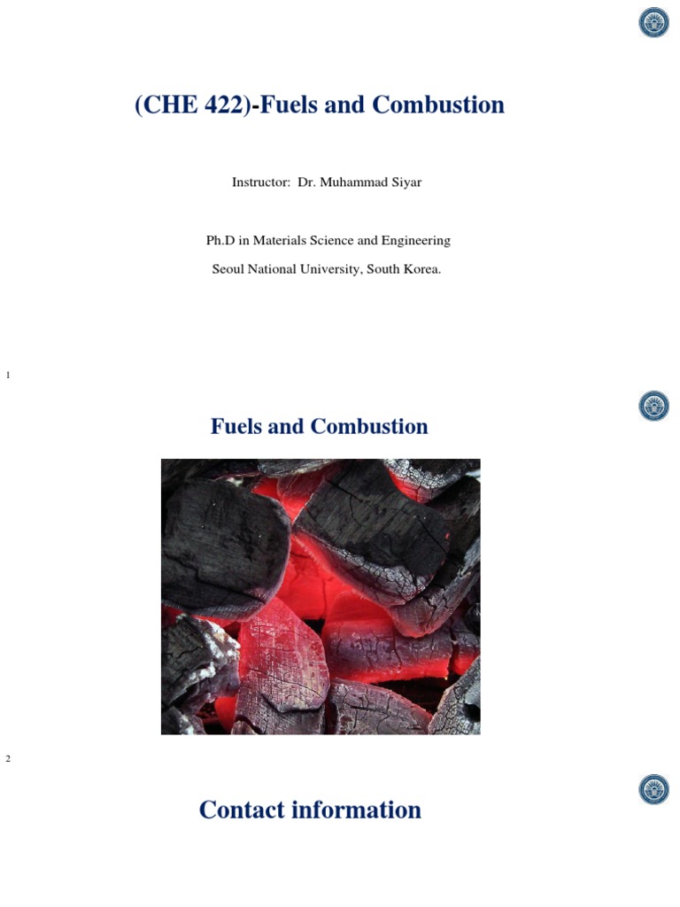 CHE 422 Fall 2021 L1 | PDF | Combustion | Fuels