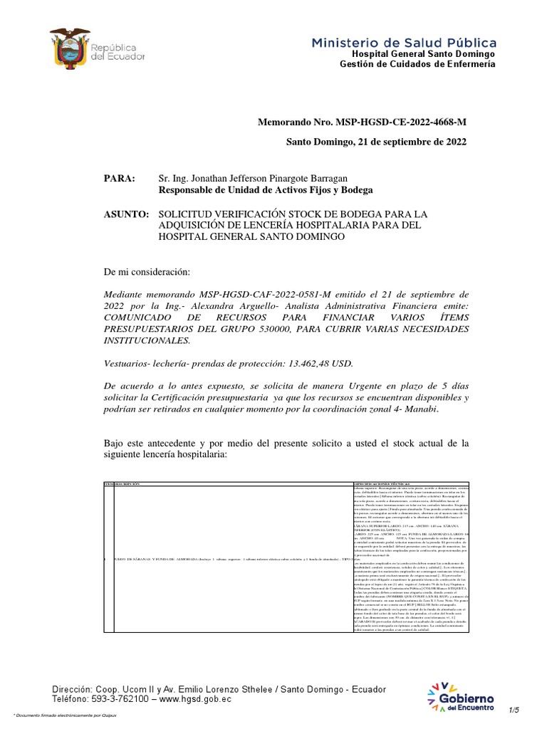02 Solicitud Stock de Bodega MSP-HGSD-CE-2022-4668-M | PDF | Prenda ...