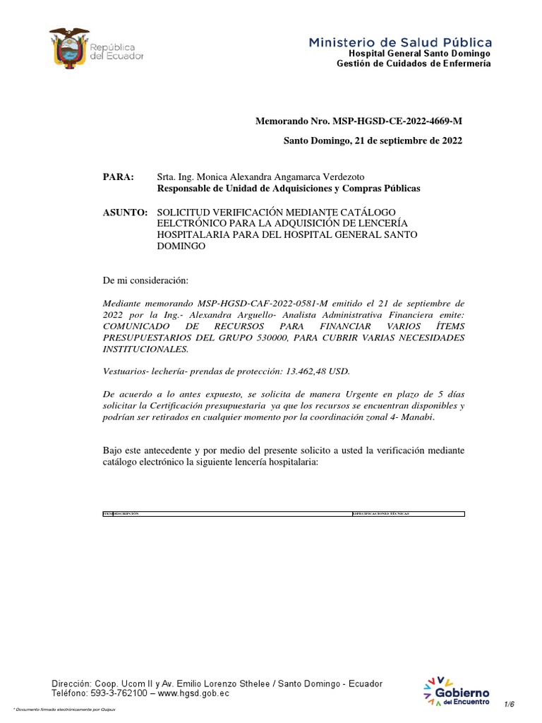 03 Solicitud Verificacion Catalogo Electronico MSP-HGSD-CE-2022-4669-M | PDF | Prenda interior ...