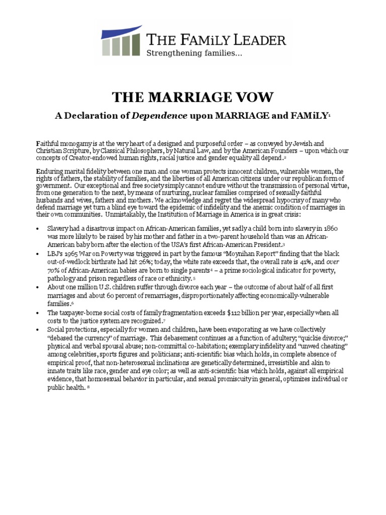 THE MARRIAGE VOW Document | PDF | Defense Of Marriage Act | Sexually ...