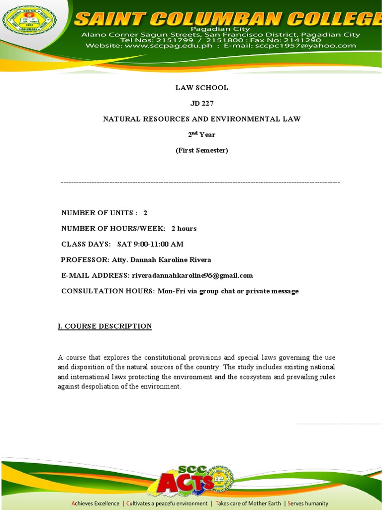 Natural Resources and Environment Law Syllabus | PDF | Environmental ...