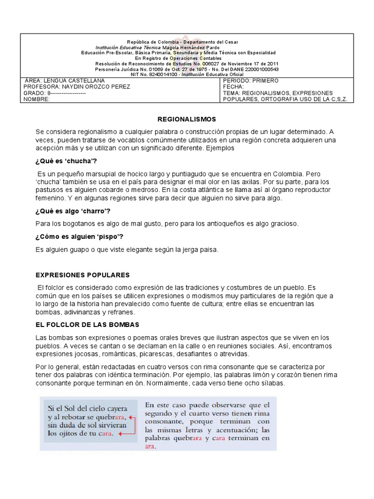 Guia de Los Regionalismos y Expresiones Populares, Uso de La C, S, Z ...