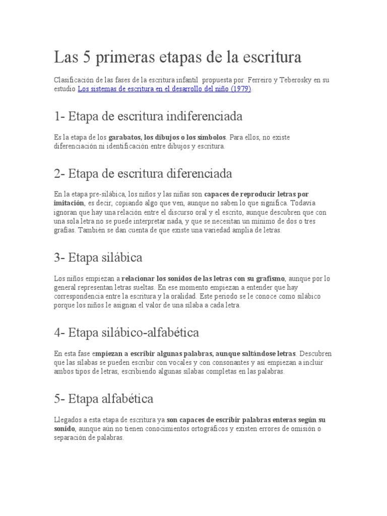 Las 5 Primeras Etapas de La Escritura | PDF