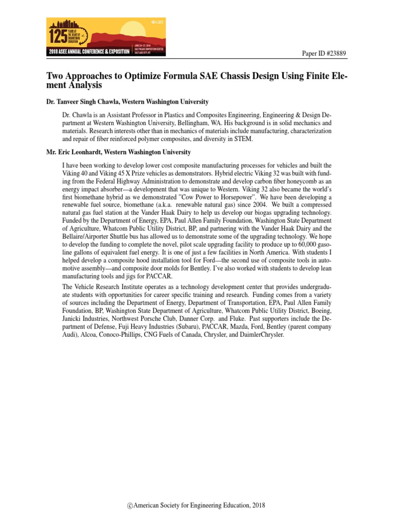 Two Approaches To Optimize Formula Sae Chassis Design Using Finite Element Analysis | PDF ...