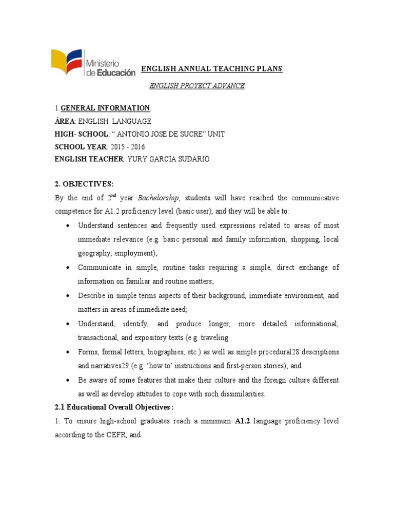 English Annual Teaching Plans 2015 | PDF | Narrative | Reading ...