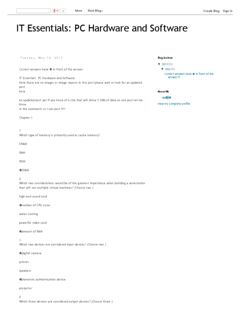 IT Essentials PC Hardware and Software I | PDF | Computer Network ...