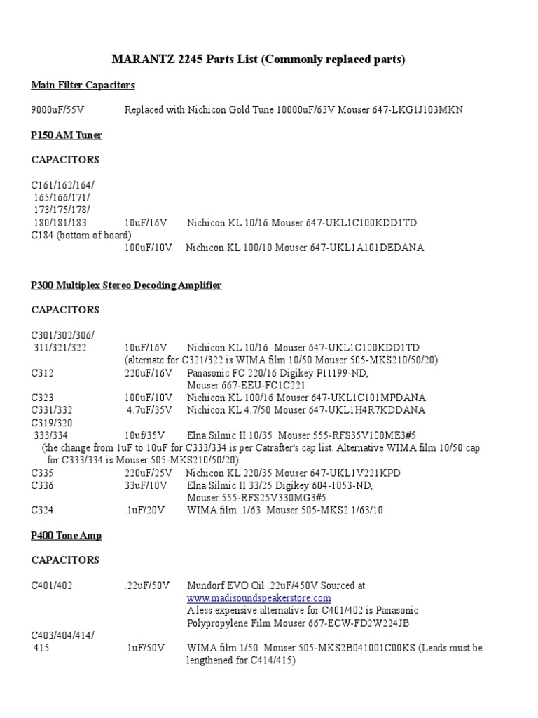 Marantz 2245 Parts List v3 | PDF | Electrical Engineering | Sound ...