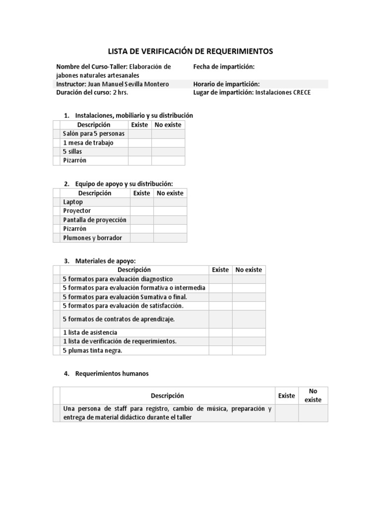 Lista de Verificacion de Requerimientos | PDF