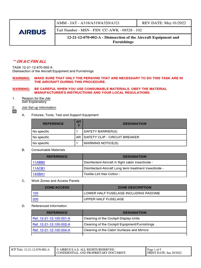 AMM - JAT - A318/A319/A320/A321 REV DATE: May 01/2022 Tail Number - MSN - FSN: CC-AWK - 09328 ...