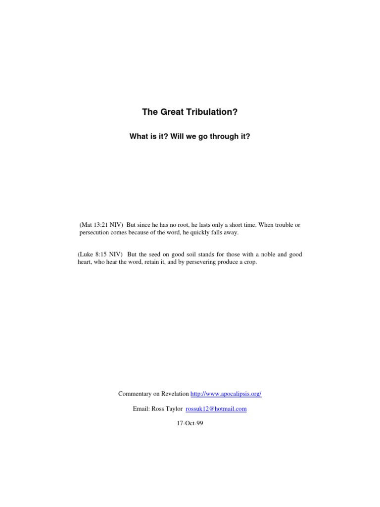 The Great Tribulation Pdf Great Tribulation Rapture