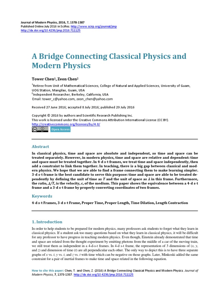 A Bridge Connecting Classical Physics and Modern Physics - Tower Chen ...