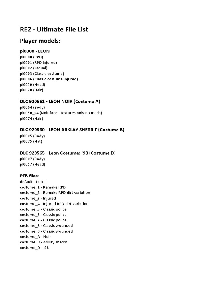 RE2 File List | PDF | Hair | Handgun