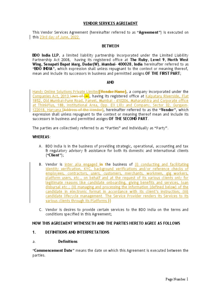 Vendor Service Contract Template | PDF | Indemnity | Legal Liability