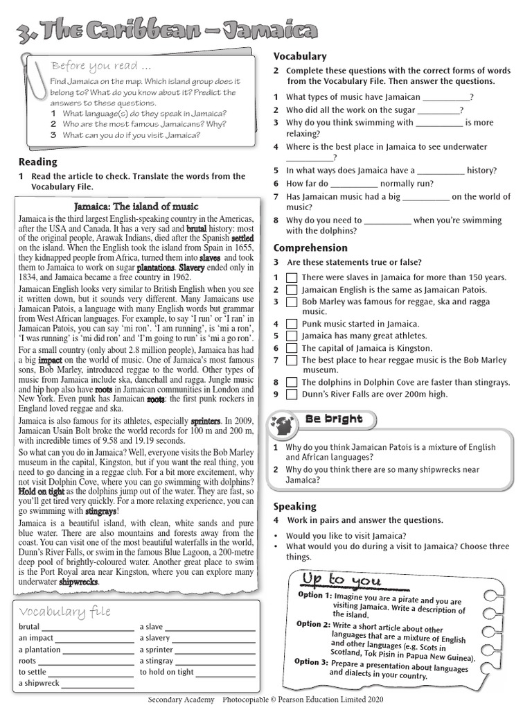 Secondary Academy Culture Cards The Caribbean Worksheet | PDF | Jamaica ...