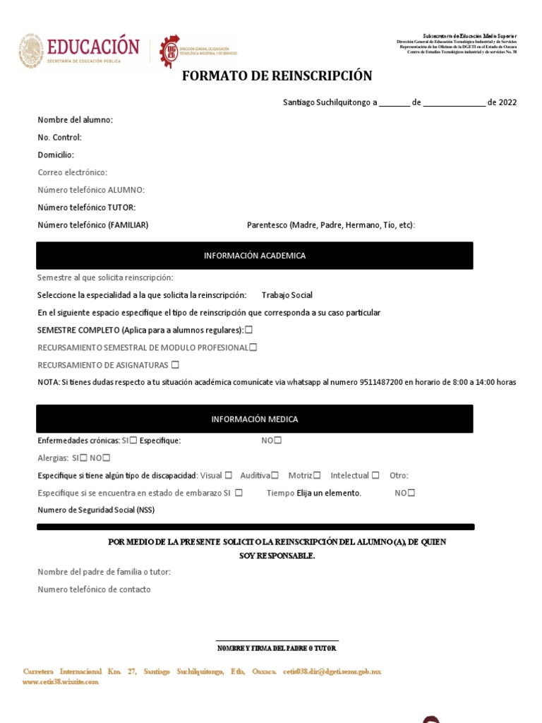 Reinscripcion y Formato de Becas | PDF