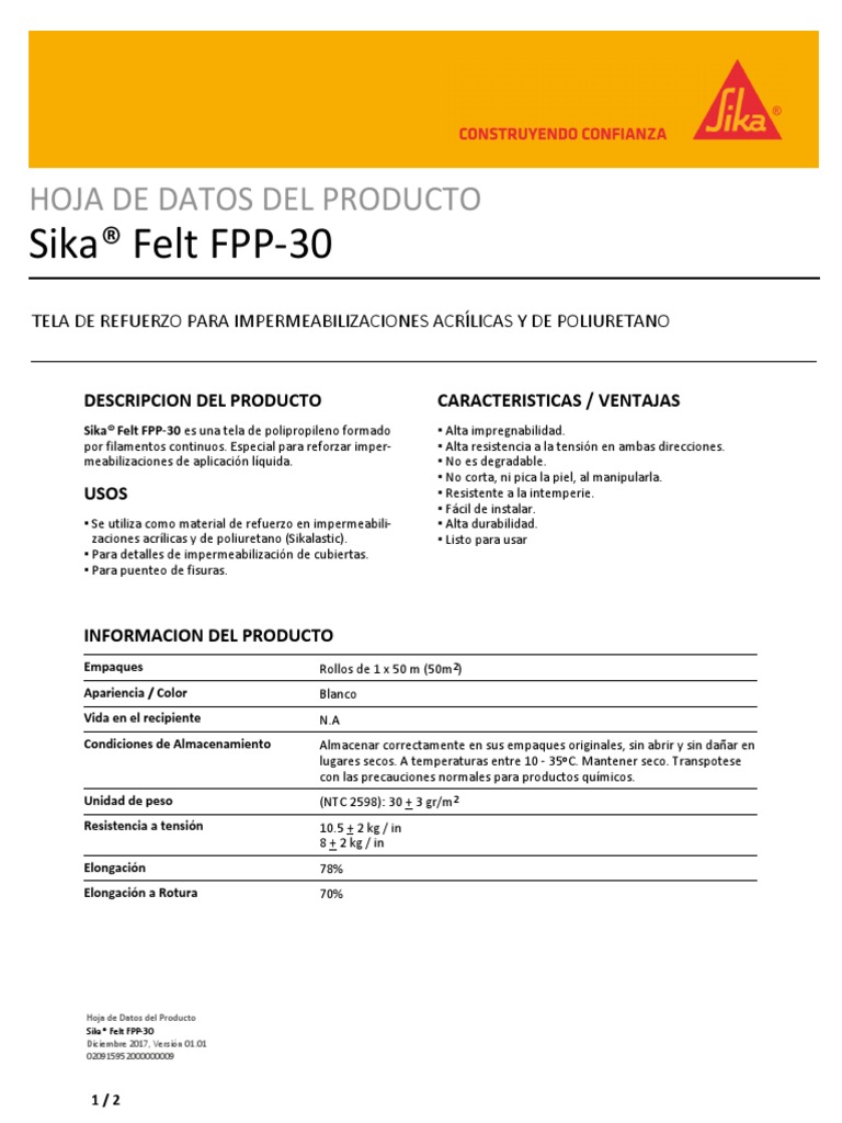 Sika Felt fpp-30 | PDF | Materiales