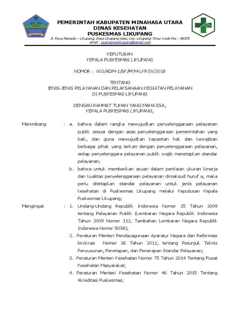Sk-Pelayanan-Puskesmas-2018 | PDF