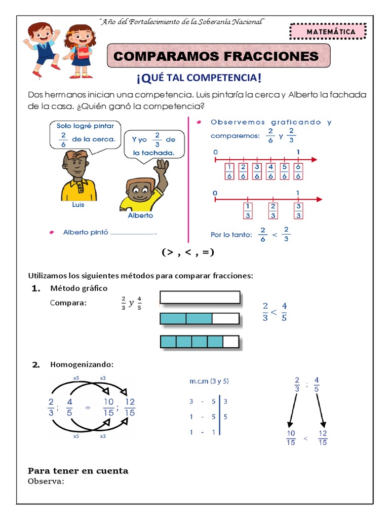 Comparación de Fracciones para Primaria | PDF