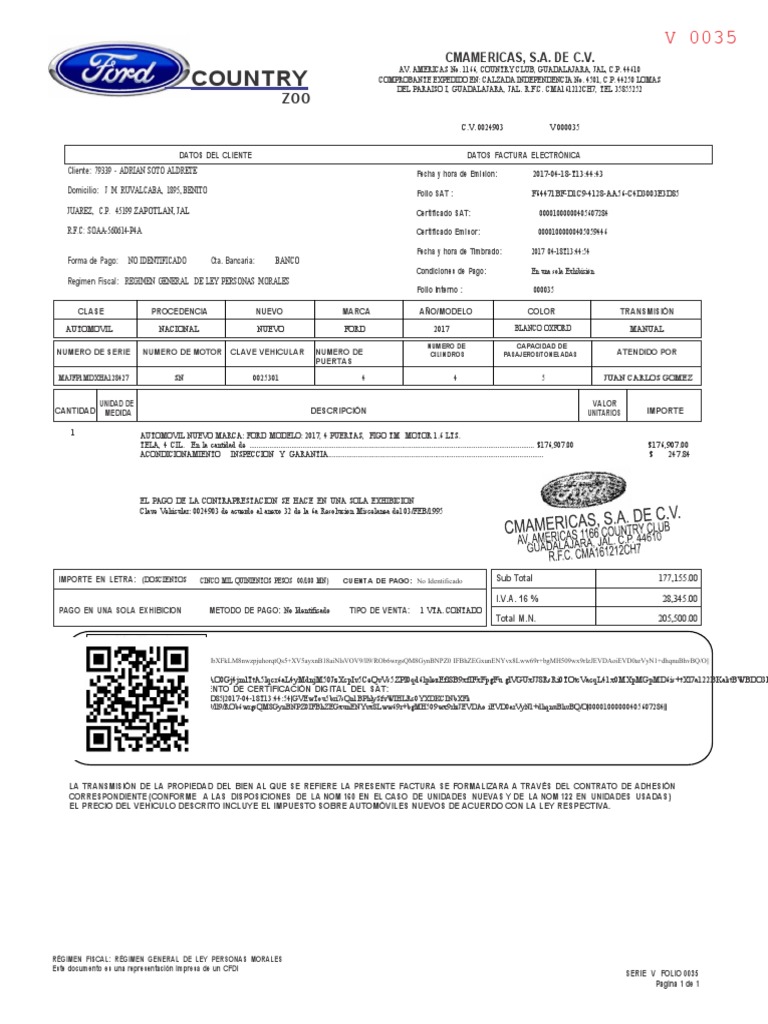 Factura Ford | PDF | Transporte | Servicios (economía)