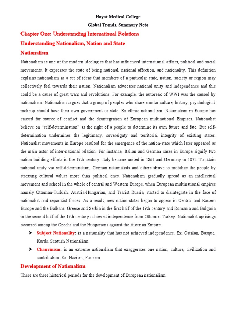 Global Trends Summary Notes Full Hayat II | PDF | Nationalism ...