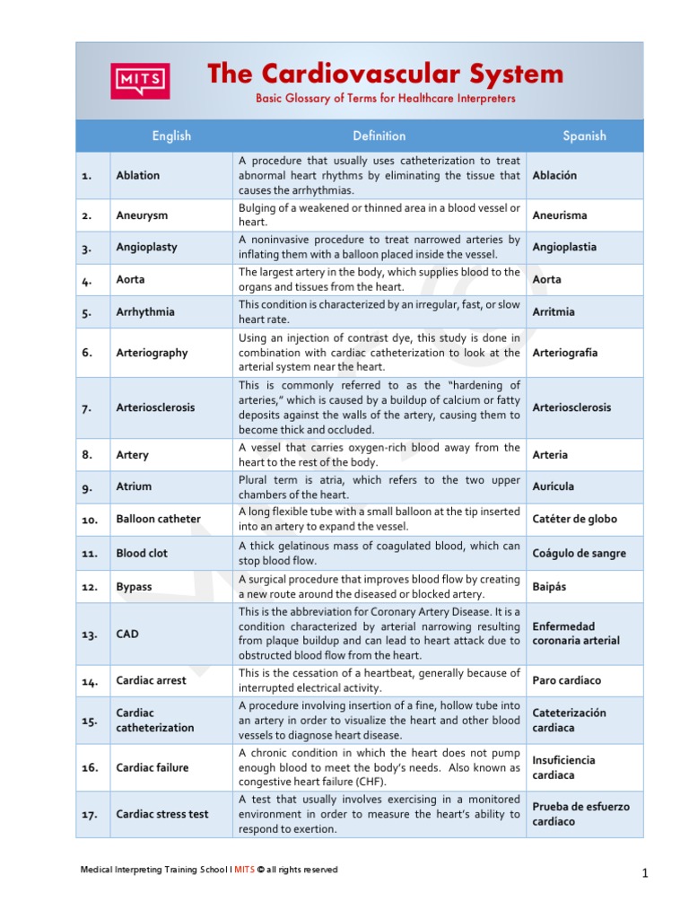 Cardiovascular System-Glosary | PDF | Heart | Electrocardiography