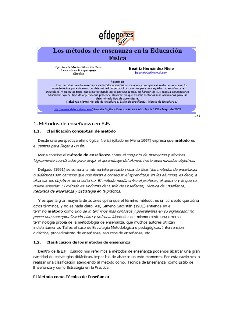 Los Métodos de Enseñanza en La Educación Física | PDF | Método de enseñanza | Aprendizaje