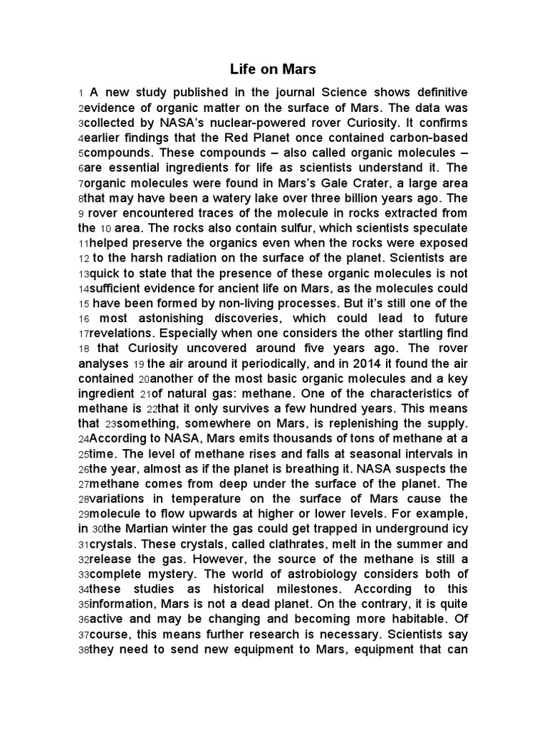 Life On Mars For Classmates | PDF | Life On Mars | Mars